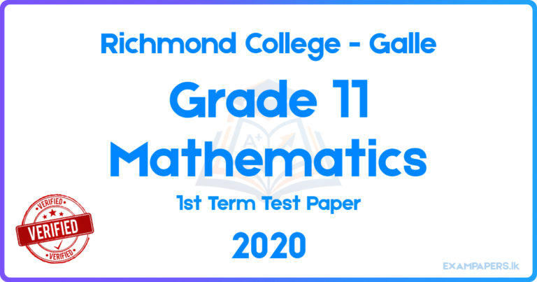 Richmond College – Galle Grade 11 Mathematics 2020 1 Term Test Paper ...